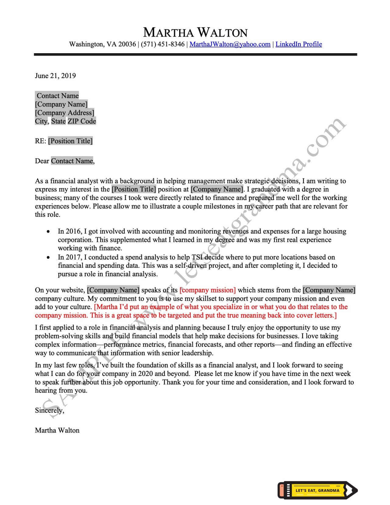 Entry Level Cover Letter Sample & Writing Tips | Let's Eat, Grandma